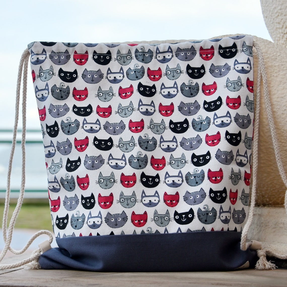 Drawstring Backpack/ Cotton Backpack/ Drawstring Bag/ Handmade Backpack ...