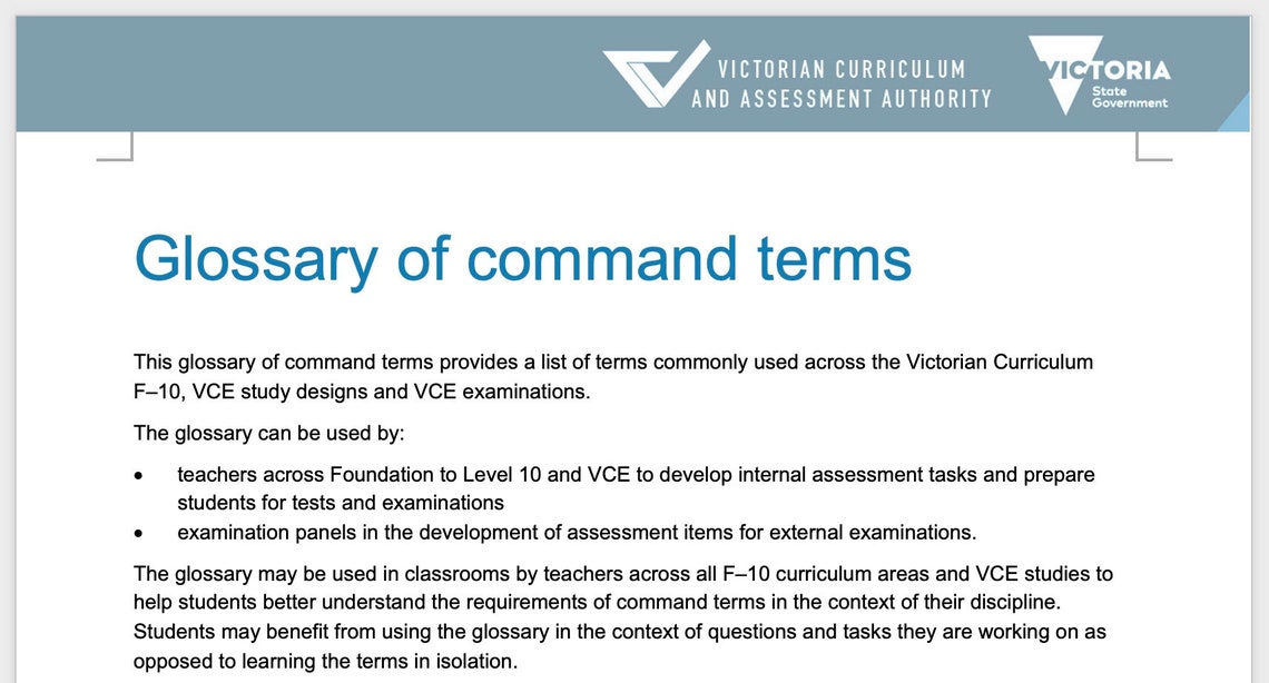 VCE Command Terms Posters for Teachers, Students, Classrooms - Study ...