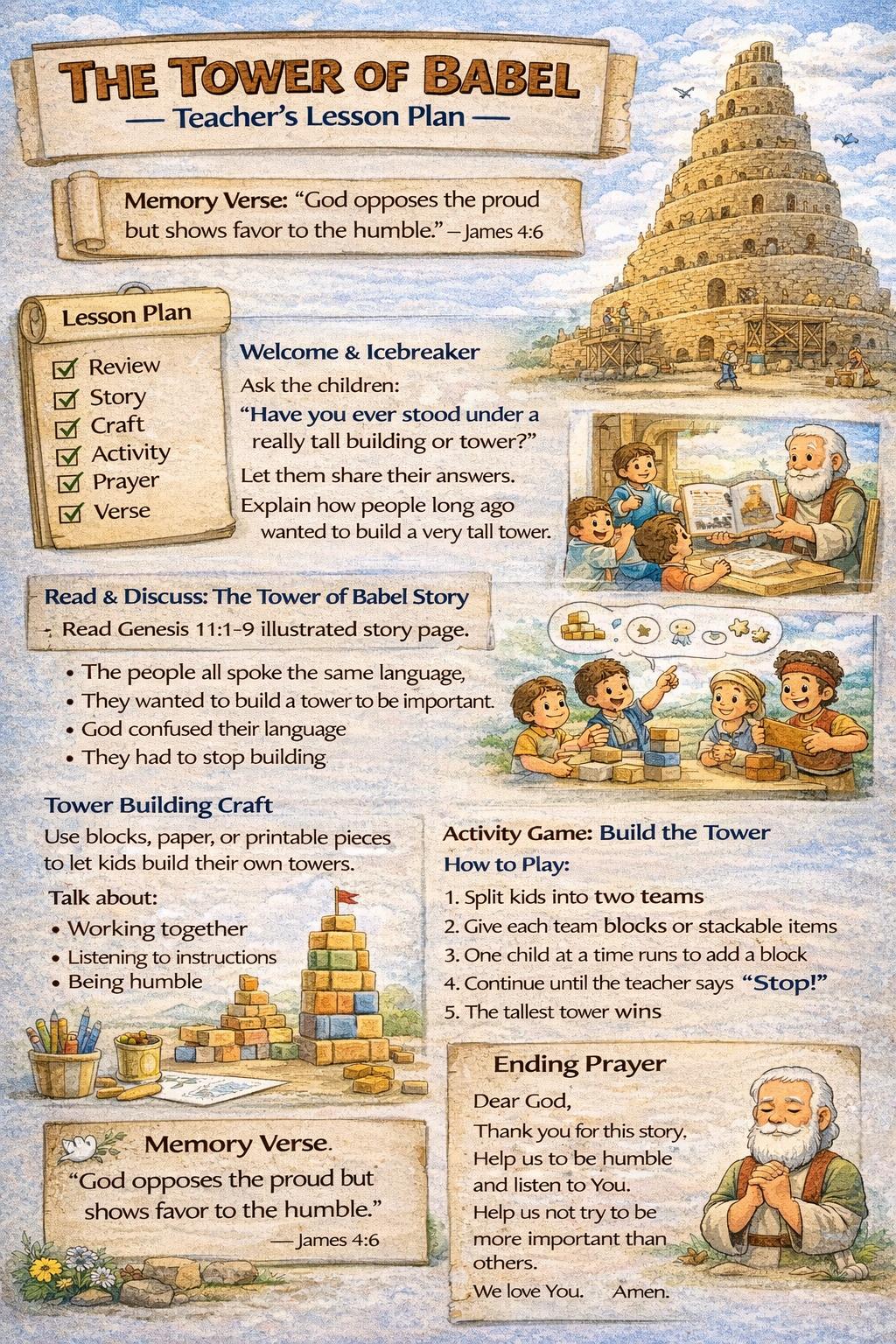 Tower of Babel Bible Lesson Plan | Ages 5-7 Sunday School Activity - Etsy