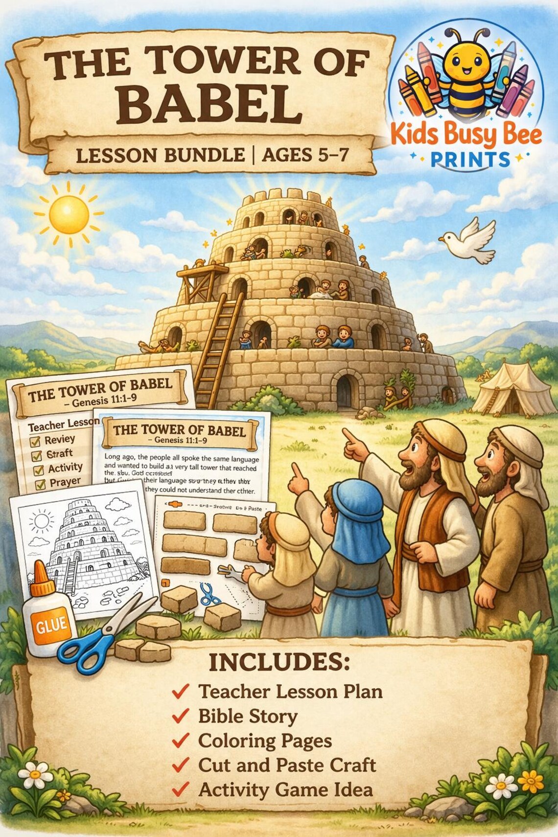 Tower of Babel Bible Lesson Plan | Ages 5-7 Sunday School Activity - Etsy