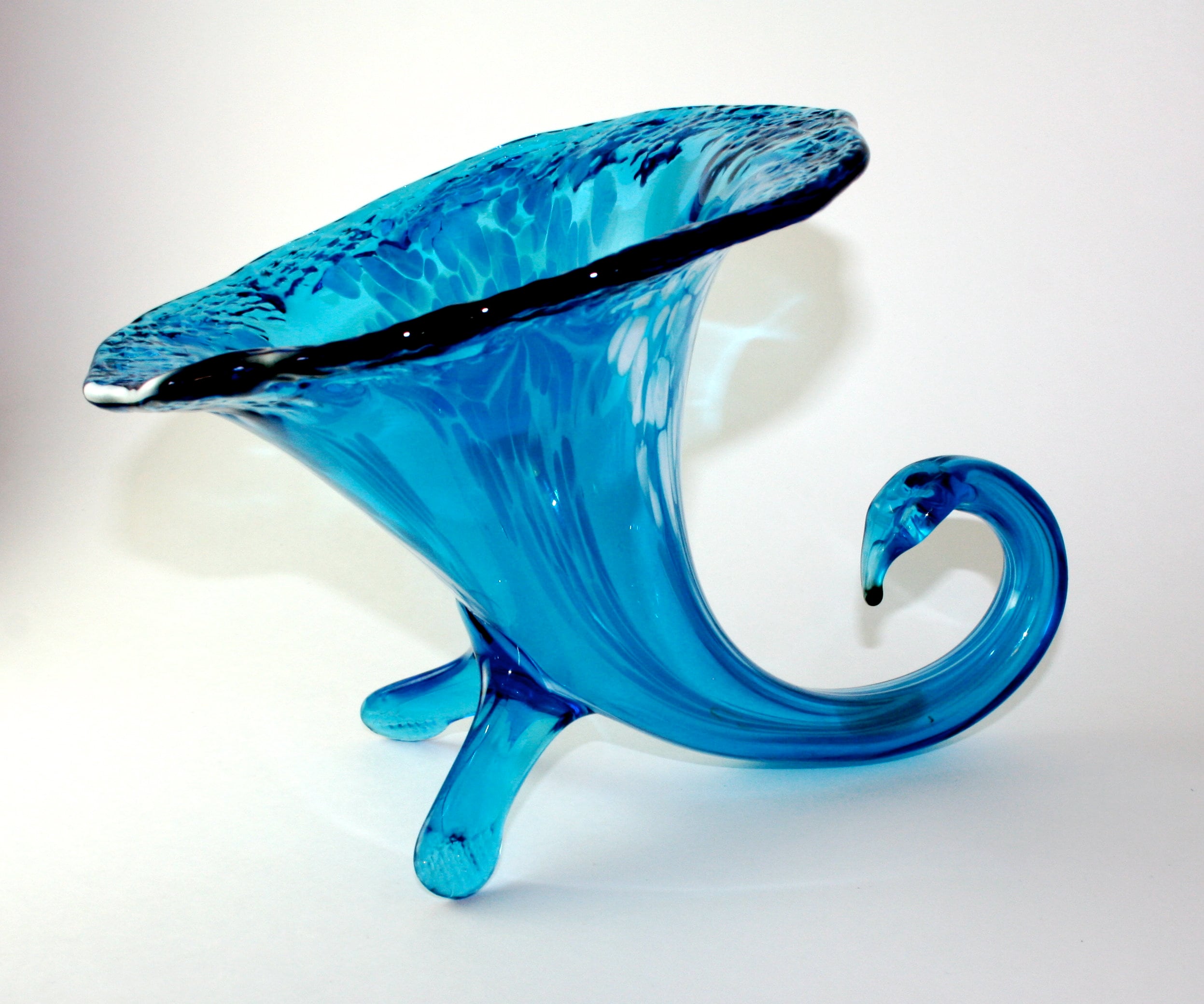 Vintage Italian Cornucopia, Blue Horn of Plenty, Hand Painted Blown Art ...