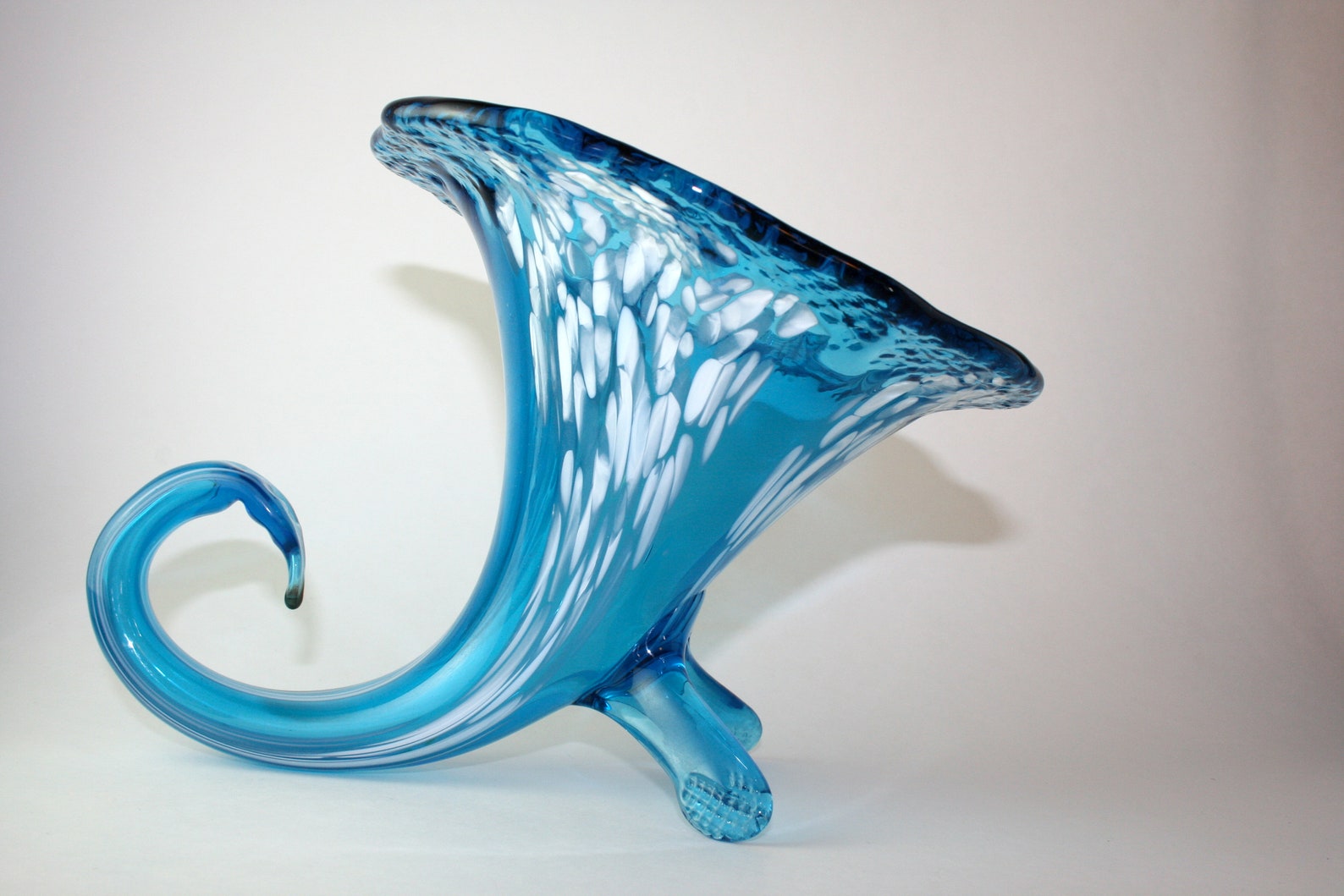 Vintage Italian Cornucopia, Blue Horn of Plenty, Hand Painted Blown Art ...