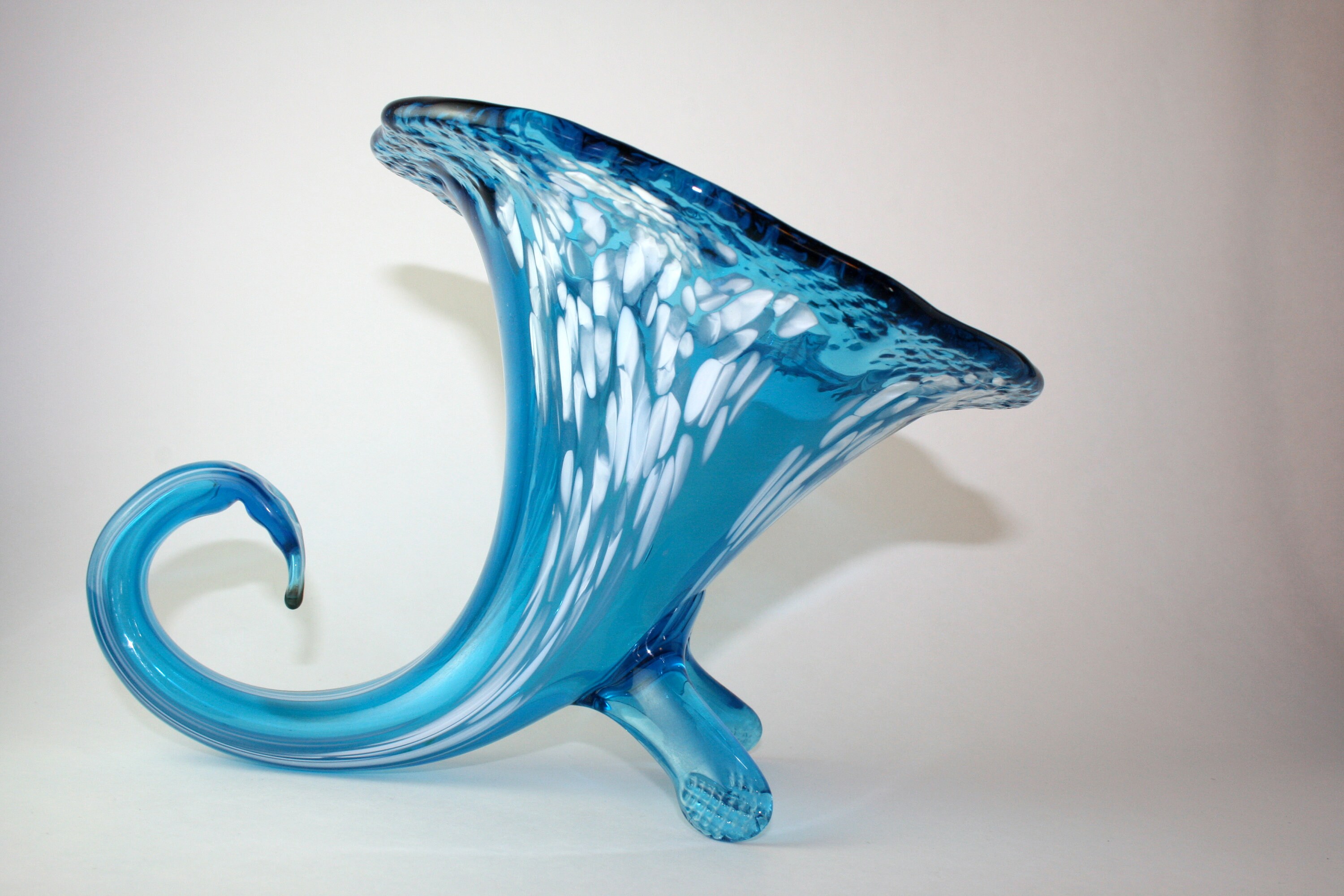 Vintage Italian Cornucopia, Blue Horn of Plenty, Hand Painted Blown Art ...