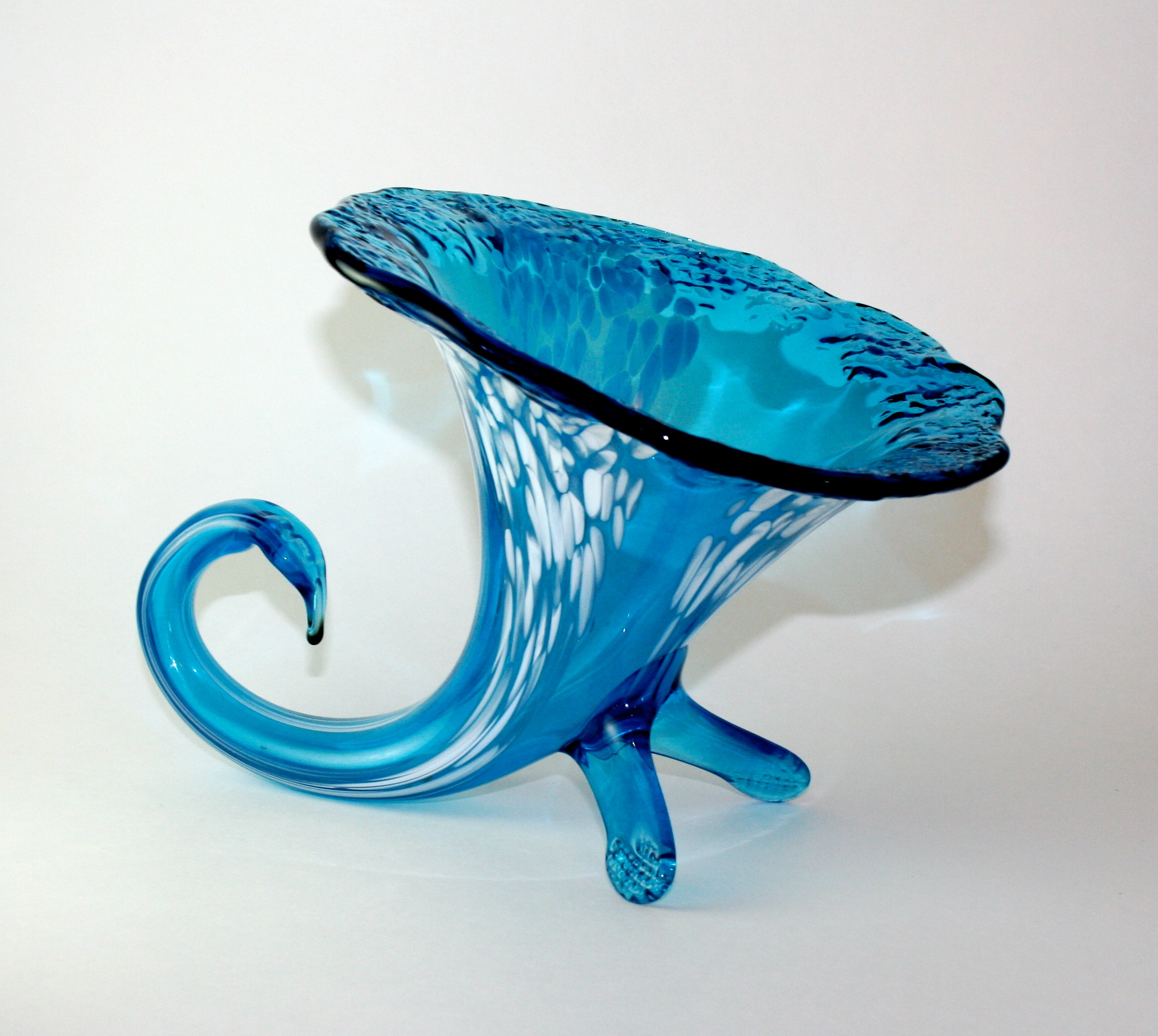 Vintage Italian Cornucopia, Blue Horn of Plenty, Hand Painted Blown Art ...