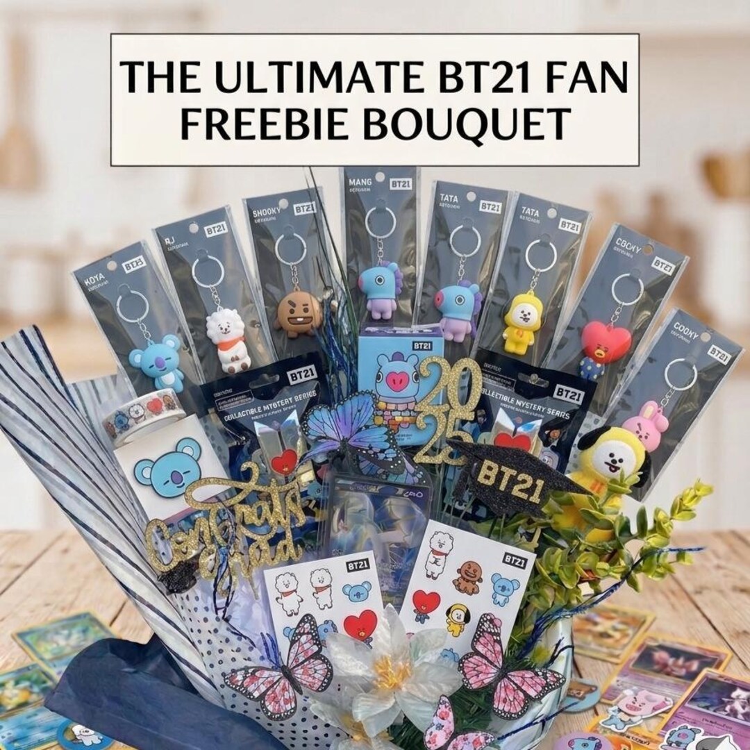 BT21 Fan Freebie Bouquet | Keychains, Mystery Series, Plush Gift Set ...