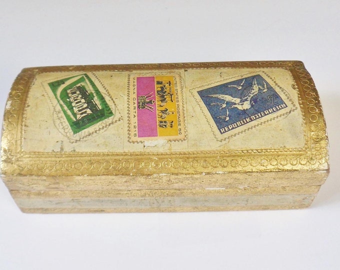 Florentine Postage Stamp Box, Vintage French Stamp Storage Box, Art Box ...