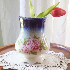 Flow Blue Vase With Roses, Vintage Footed Victorian Flower Vase - Etsy