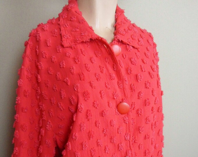 Camille Chenille Robe, Short Red Button Down Housecoat, Vintage ...