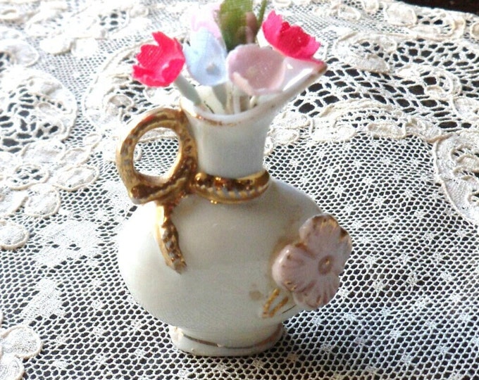 Miniature Pitcher, Tiny Porcelain Vase, Victorian Doll House China ...