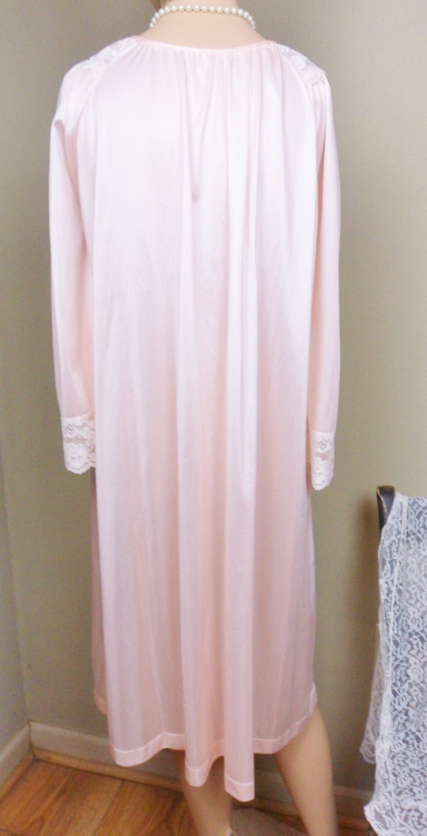 Gilead Pink Nylon Robe, Lacy Sheer Button Down Housecoat, Size S ...