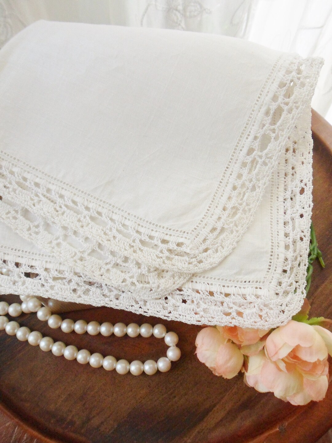 White Hanky With Hand Crocheted Lace Edge, Handmade Whitework Hanky ...