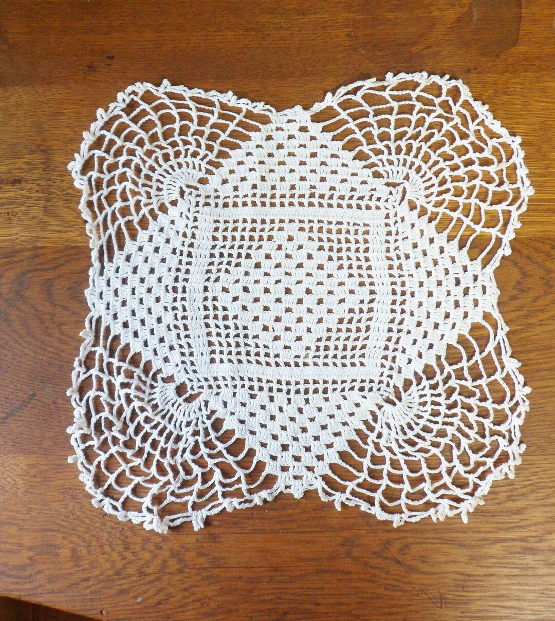 Hairpin Lace Doily, White Hand Crocheted Square Lace Doily, Vintage ...