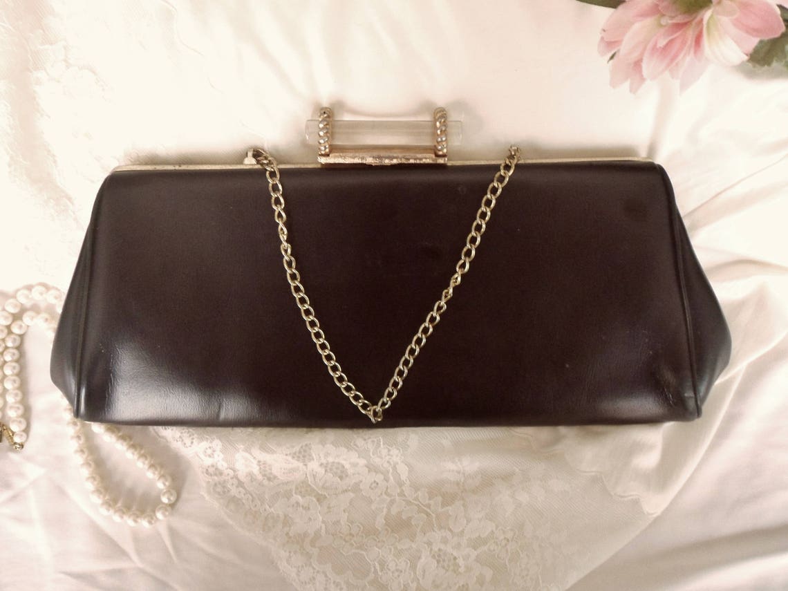 Black Leather Clutch Purse With Clear Lucite Clasp Clutch - Etsy