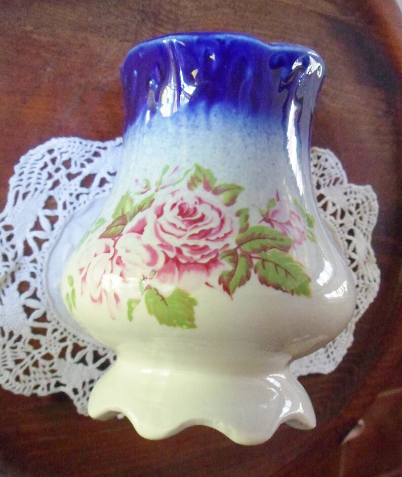 Flow Blue Vase With Roses Vintage Footed Victorian Flower - Etsy