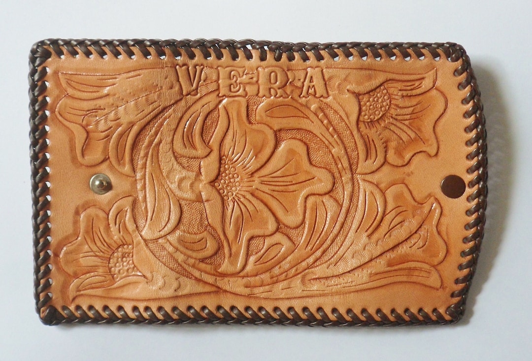Hand Tooled Leather VERA Key Case With Flowers, Vintage Hand Stitched ...
