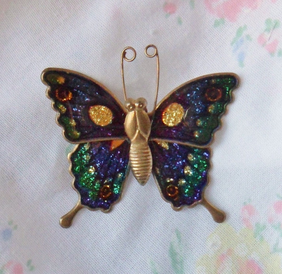Enamel Butterfly Pin With Glitter, Vintage Boho Butterfly Pin - Etsy