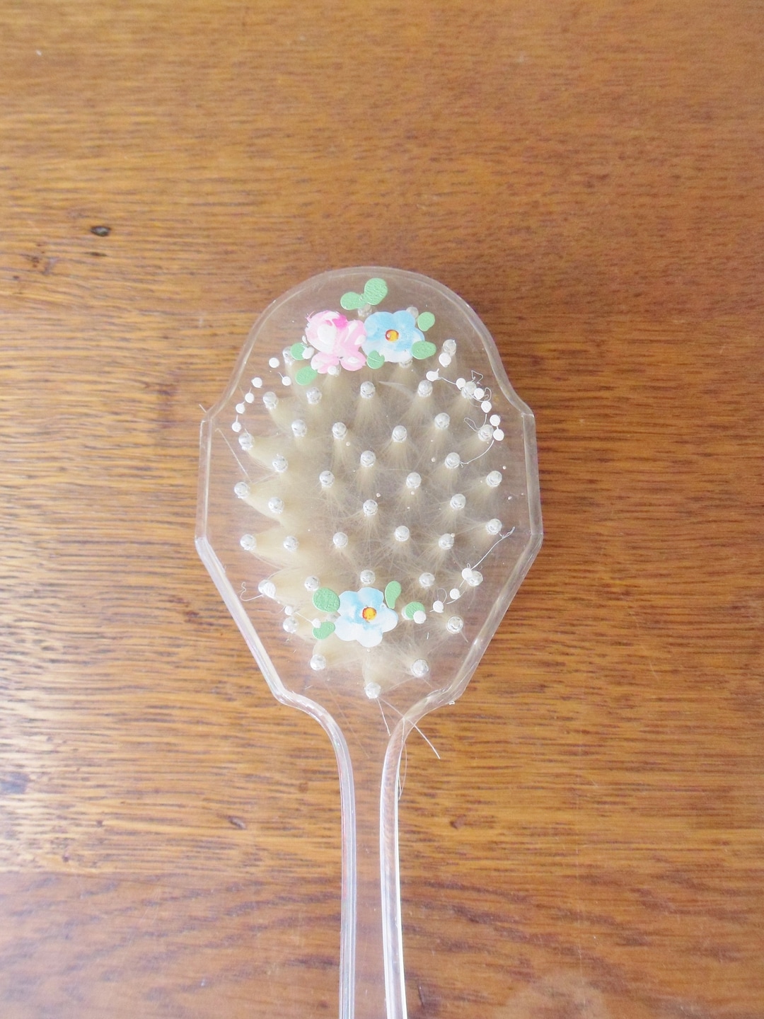 Babys Hair Brush, Vintage Clear Acrylic Hand Painted Flowers, Brush ...