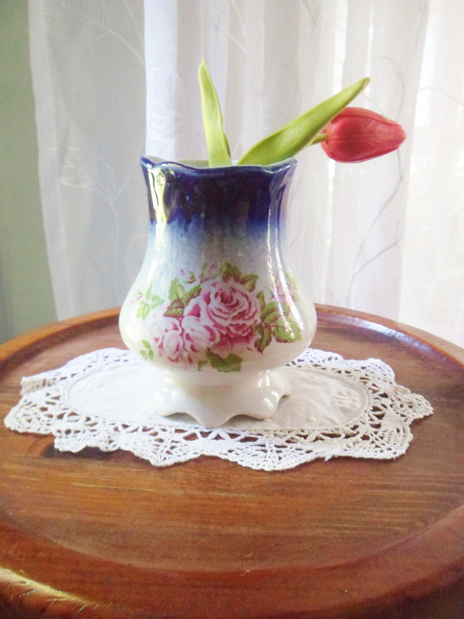 Flow Blue Vase With Roses Vintage Footed Victorian Flower - Etsy