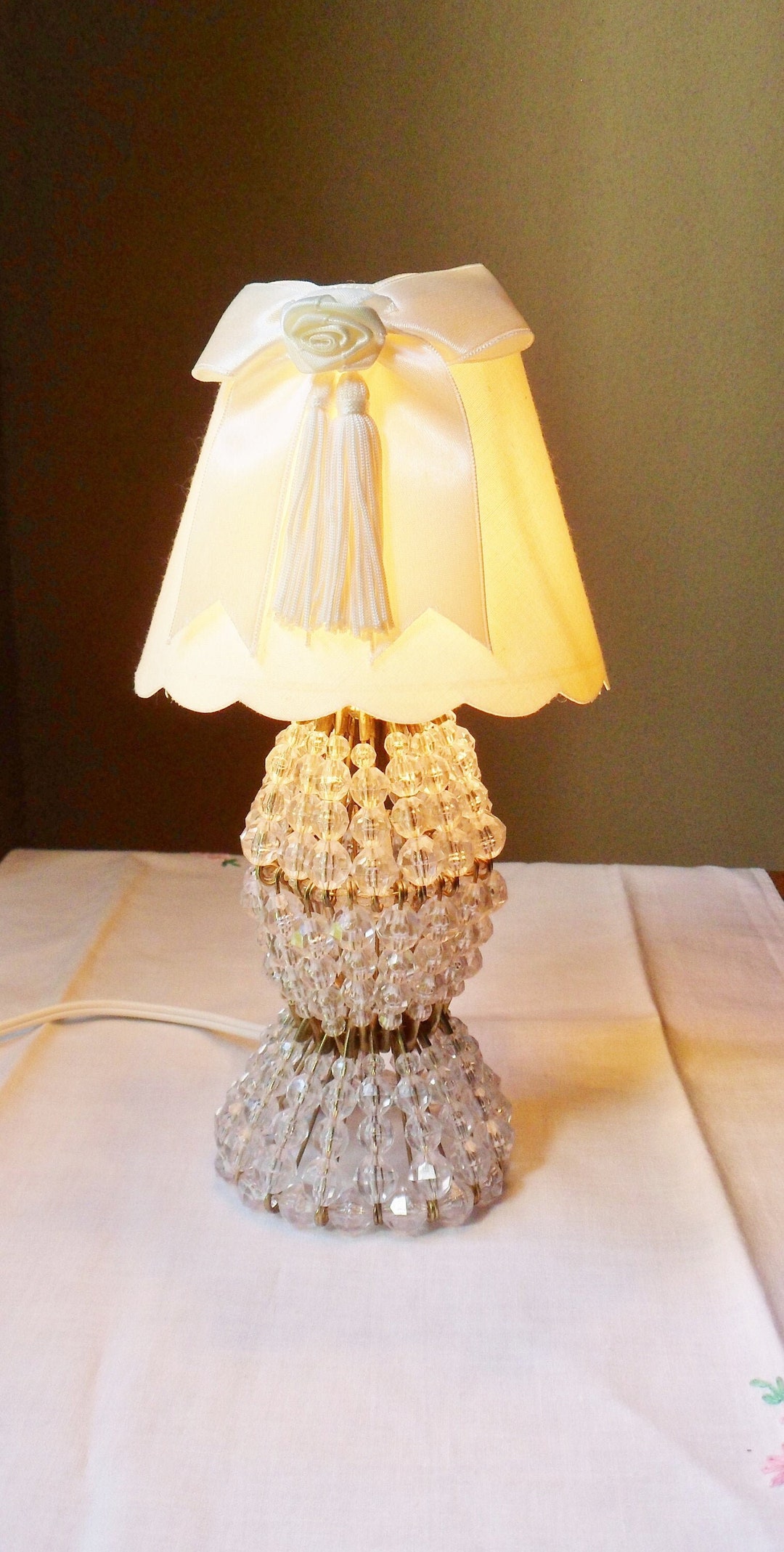 Safety Pin Lamp, Small Vintage Handmade Clear Bead Lamp, Safety Pin Art ...