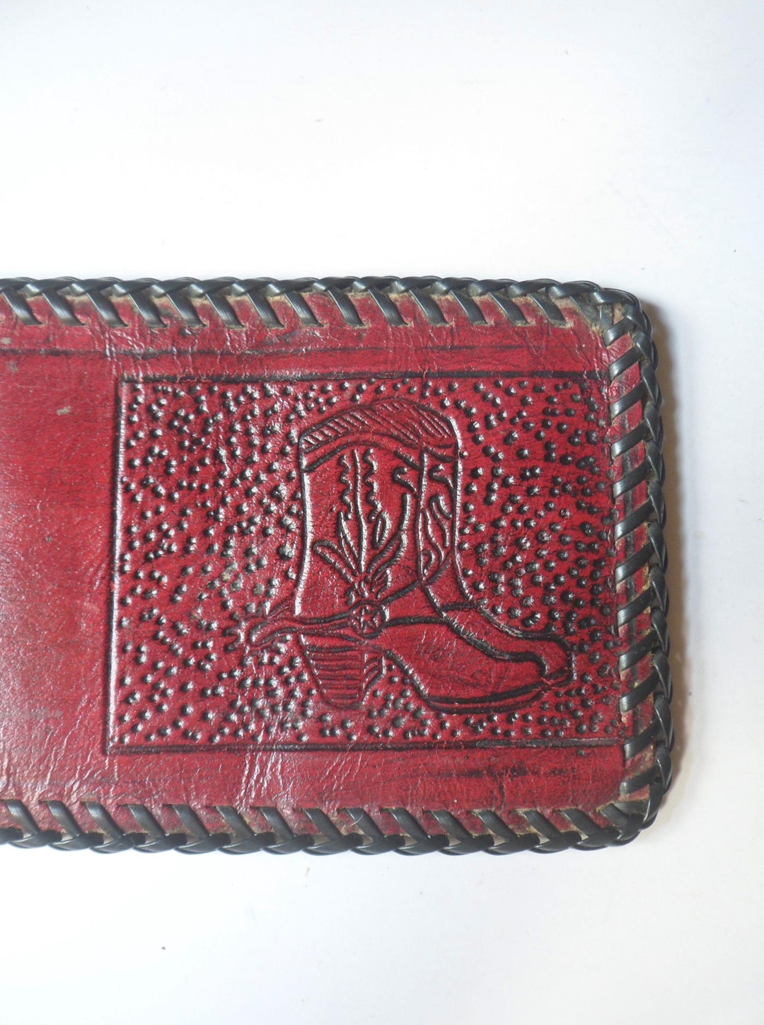 Leather Cowboy Boot Wallet, Prison Made Vintage Hand Stitched Hand ...