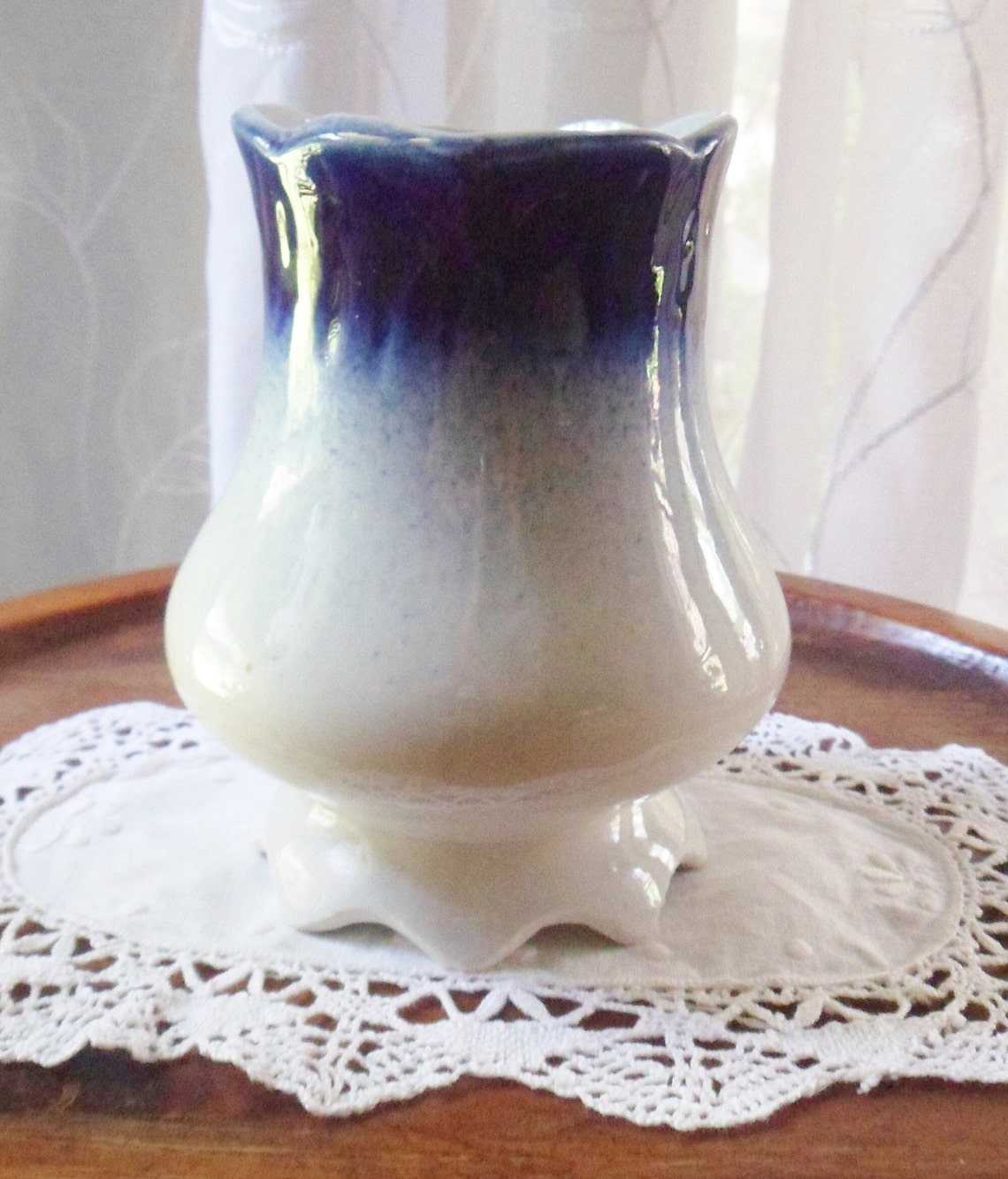 Flow Blue Vase With Roses Vintage Footed Victorian Flower - Etsy