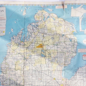 Michigan Road Map 1957 Lower and Upper Peninsula Road Map | Etsy