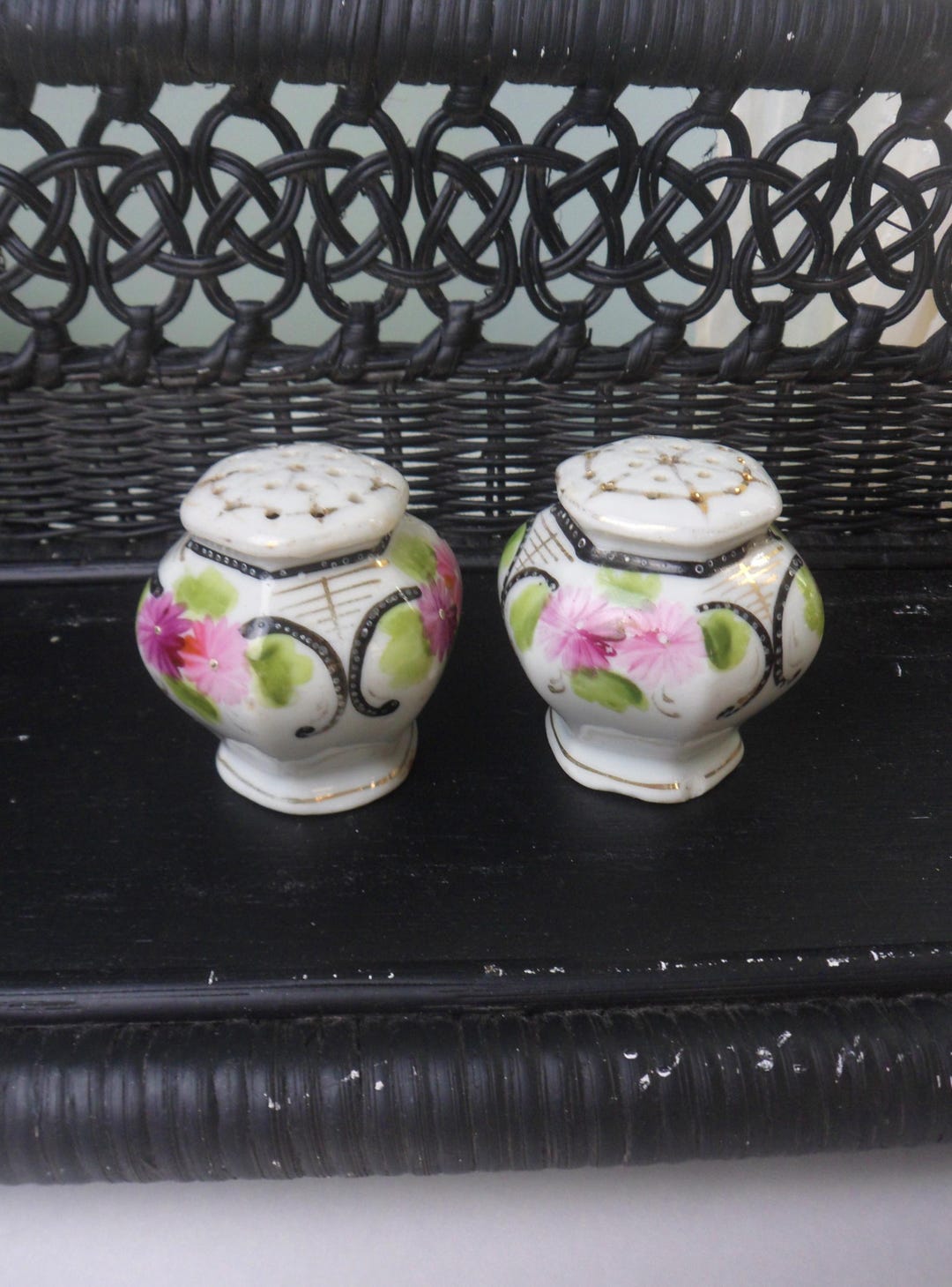 Victorian Salt & Pepper Shakers, Hand Painted Antique Shakers With ...