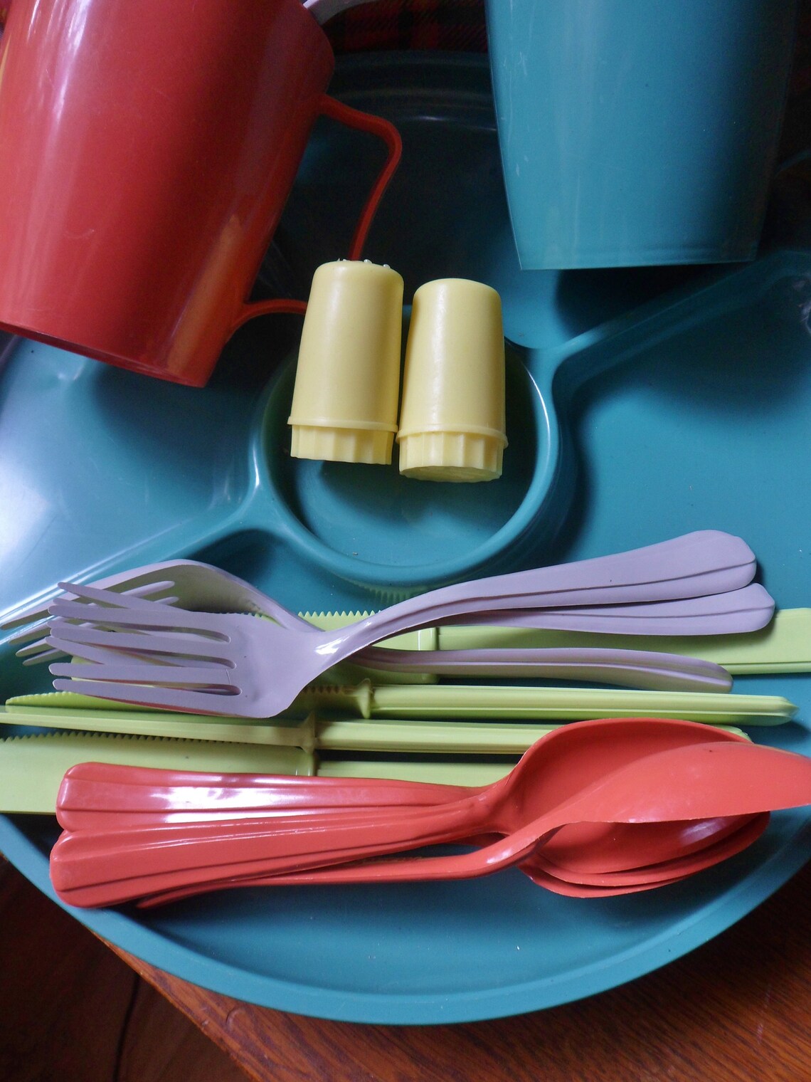 Regaline Picnic Set, 22 Piece Camping Plates Cups Flatware Salt Pepper ...