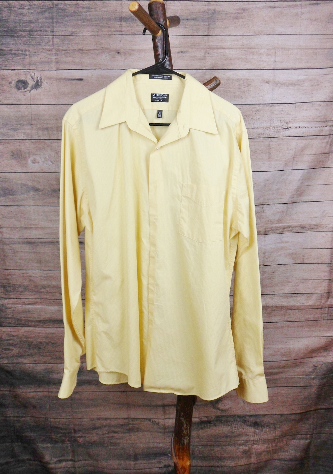 Arrow Fitted Button Down Shirt, Mens Long Sleeve Vintage Yellow Shirt ...