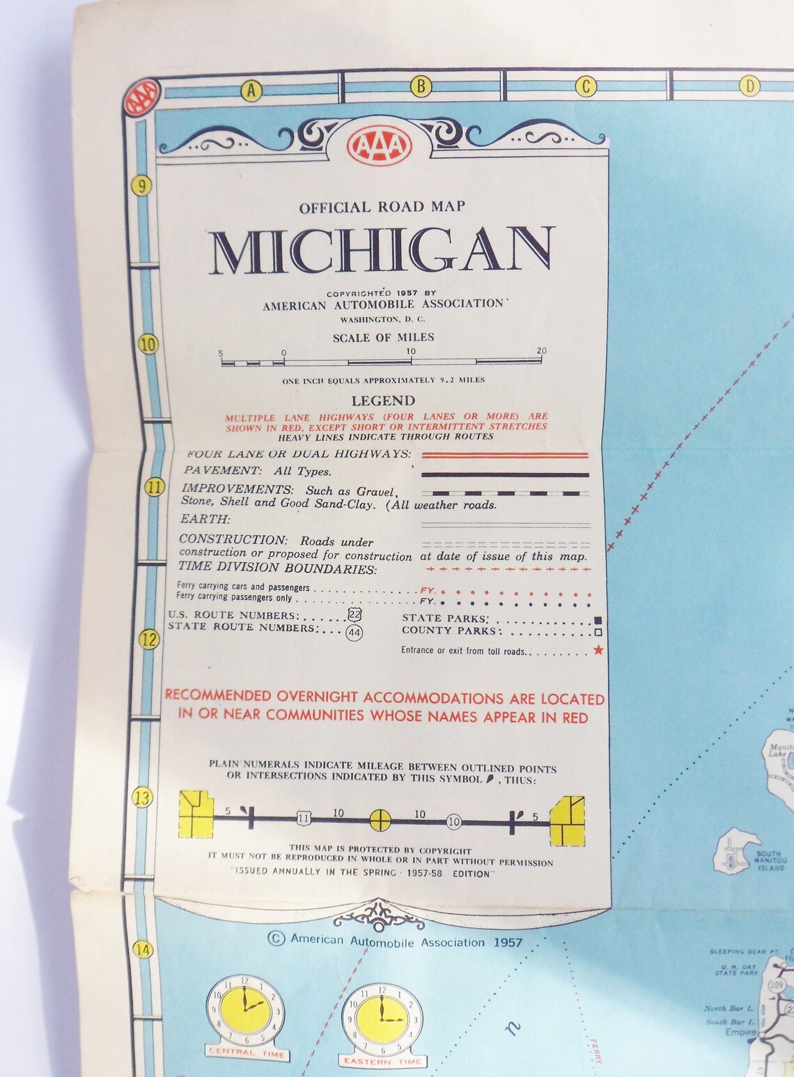 Michigan Road Map 1957 Lower and Upper Peninsula Road Map | Etsy