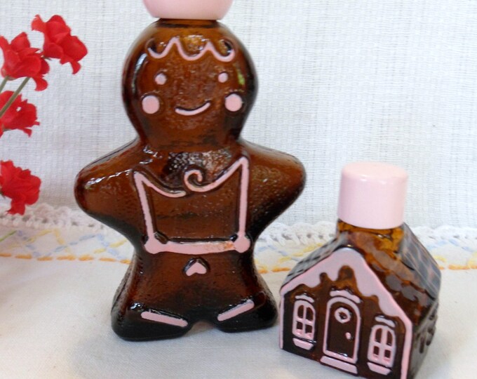 Gingerbread Man and House Cologne Bottles, Avon Amber Glass Cologne ...