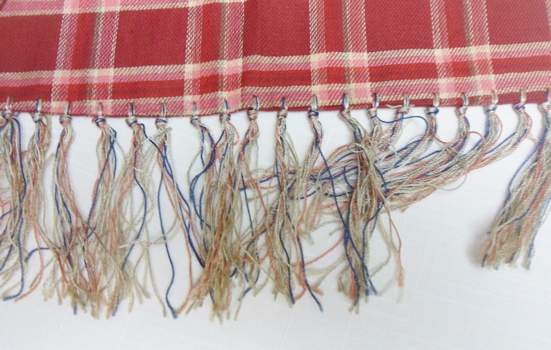 Red Plaid Neck Scarf, Handmade Scarf With Hand Knotted Fringe, Long ...