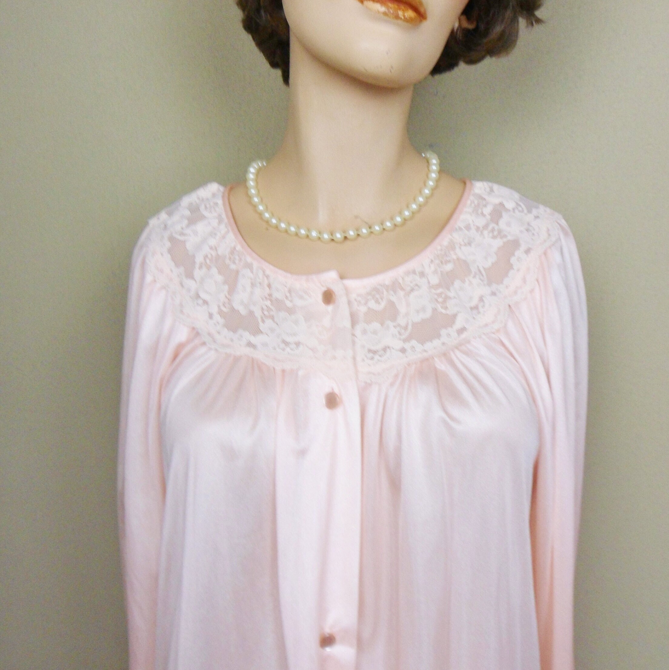 Gilead Pink Nylon Robe, Lacy Sheer Button Down Housecoat, Size S ...