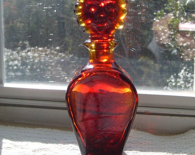 Blenko Amberina Sun Face Decanter, Amber Glass Apothecary Bottle With ...