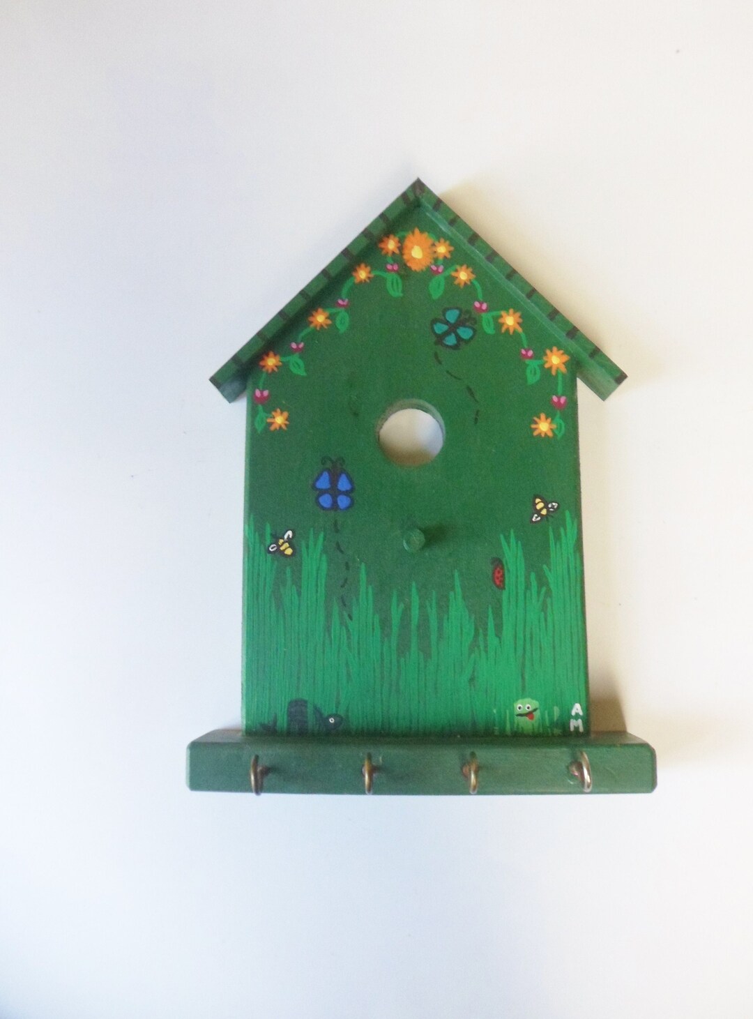Birdhouse Key Holder, Handmade Hand Painted Wooden Birdhouse Key Rack ...
