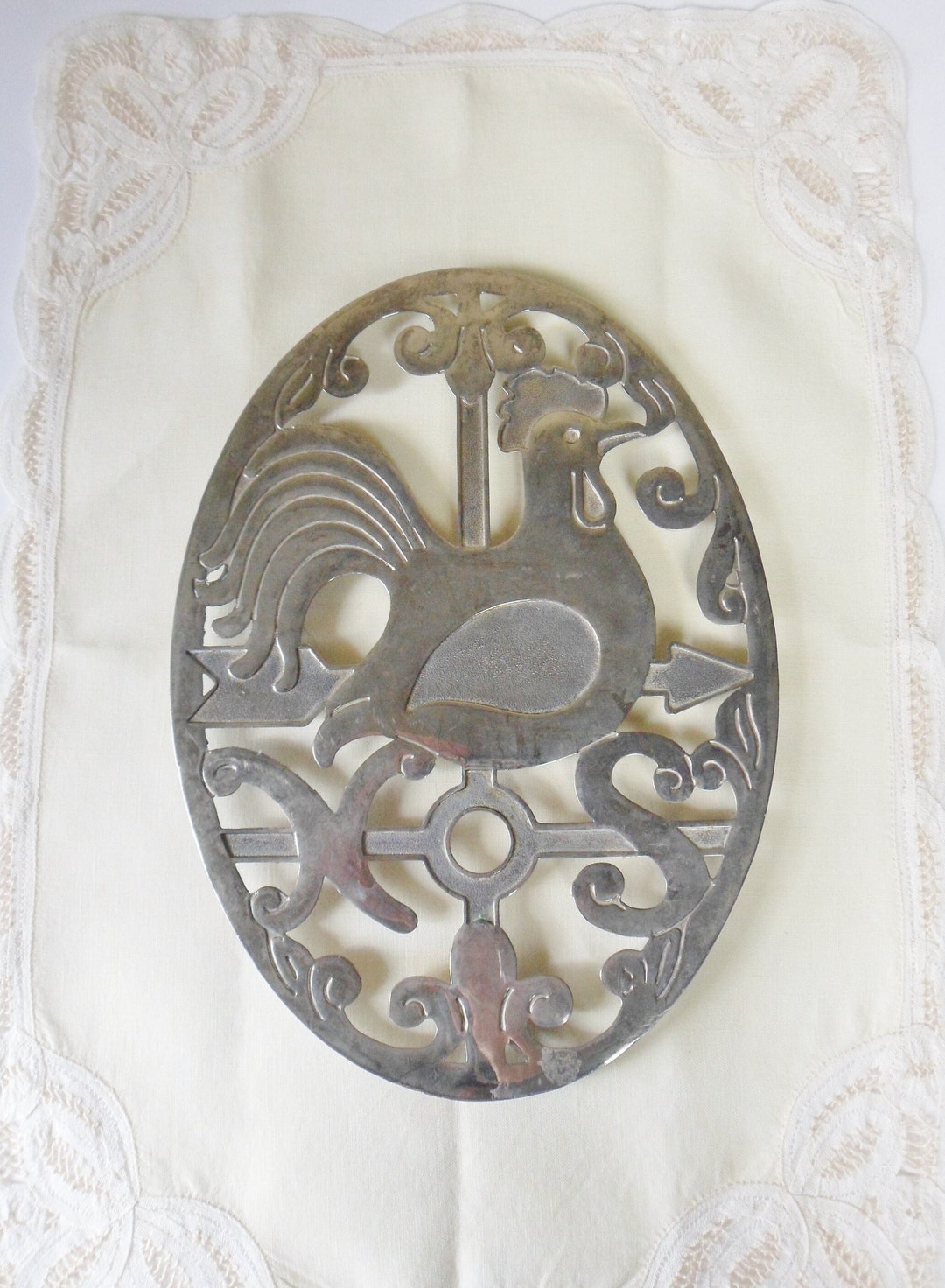 Silver Plated Rooster Weather Vane Trivet, Silver Wind Vane 10 X 7 Inch ...
