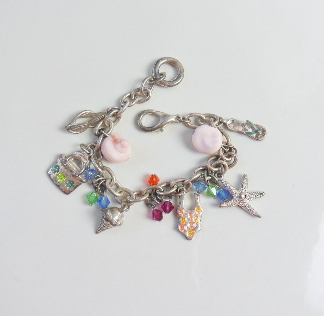 Beach Charm Bracelet, Vintage Summer Bracelet With Flip-flops ...