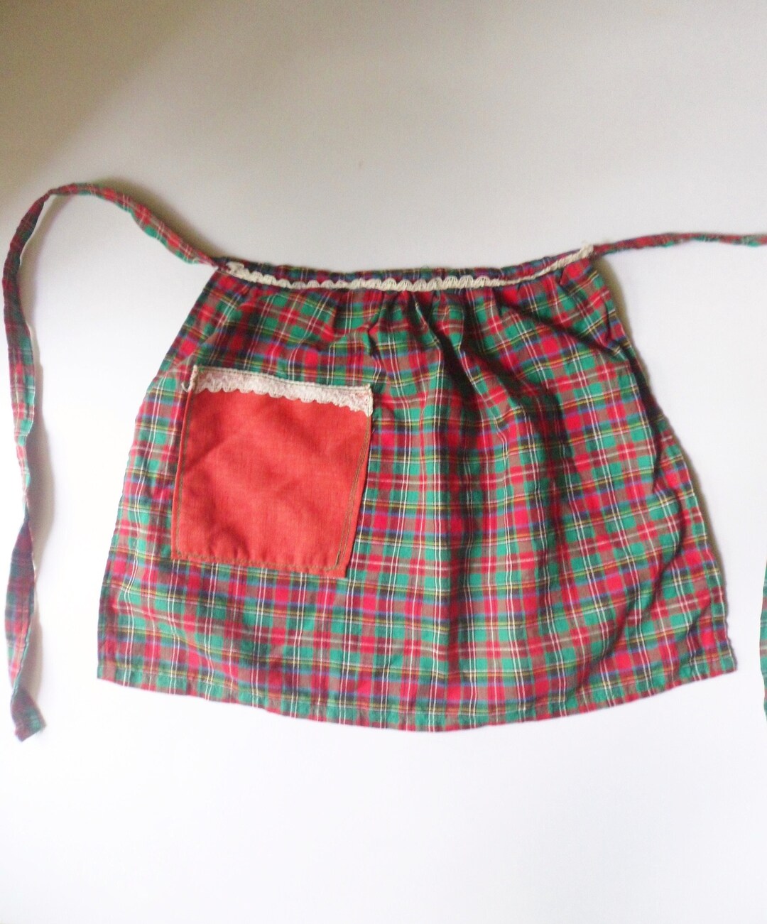 Very Small Girls Apron, Red and Green Plaid Country Apron, Handmade ...