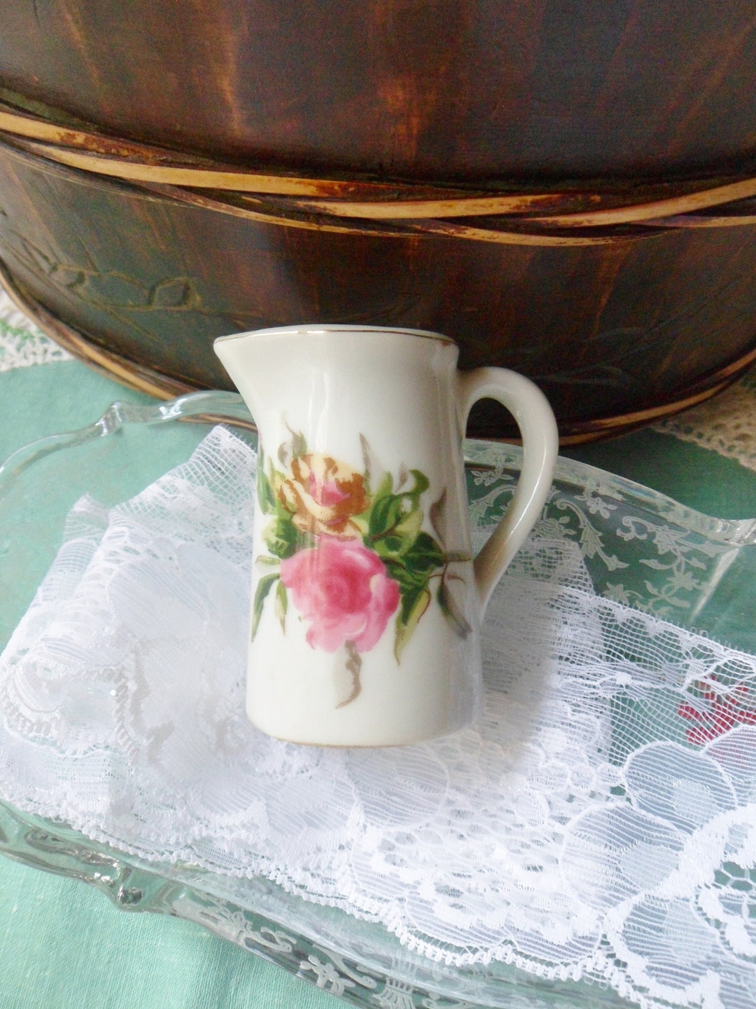 Tiny Pink Rose Creamer, Mini Porcelain Cream Pitcher With Roses, Lemon ...