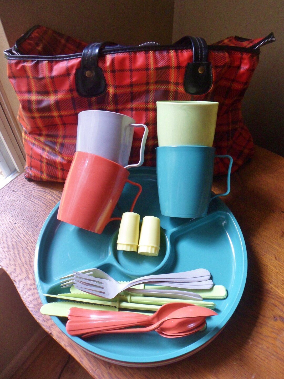 Regaline Picnic Set, 22 Piece Camping Plates Cups Flatware Salt Pepper ...