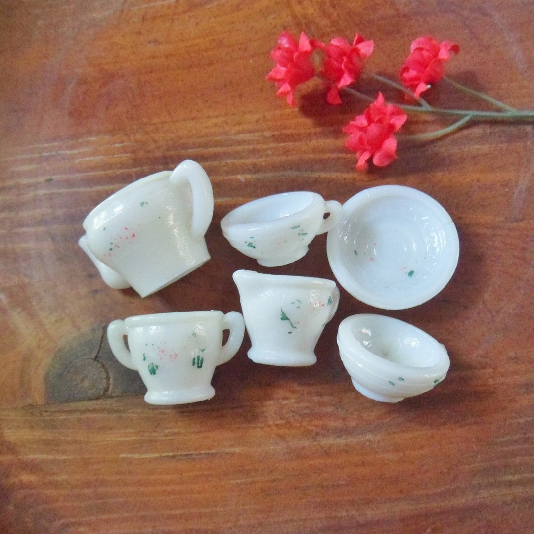 Milk Glass Tea Set, Miniature Dollhouse China, Six Piece Toy Tea Set ...