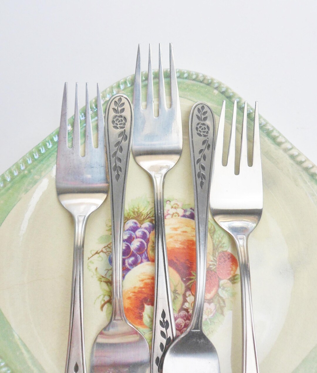 Five Rogers Salad Forks, Stainless Steel Forks Spring Flower Pattern ...