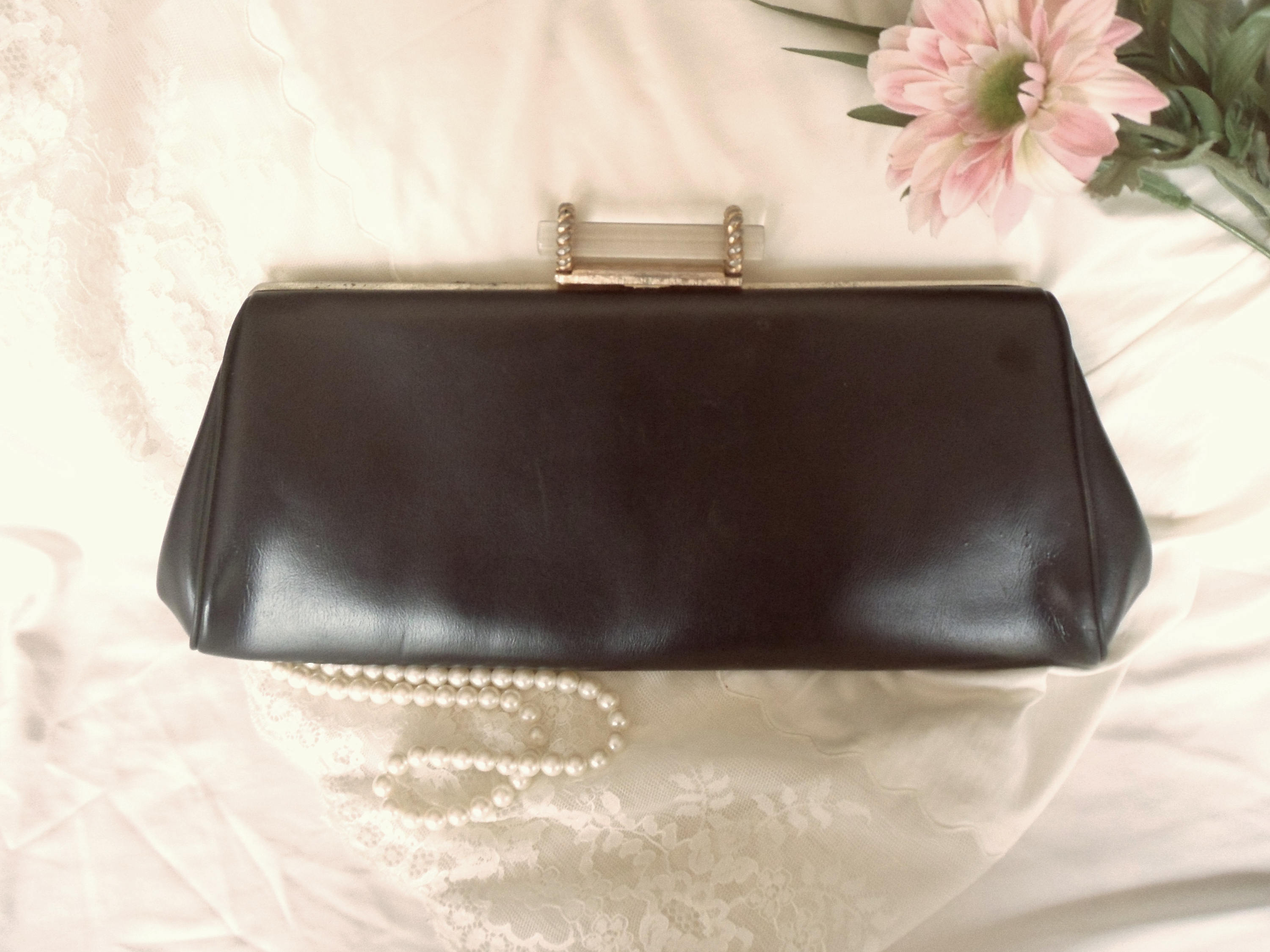 Black Leather Clutch Purse with Clear Lucite Clasp Clutch | Etsy