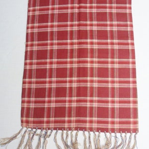Red Plaid Neck Scarf, Handmade Scarf With Hand Knotted Fringe, Long ...