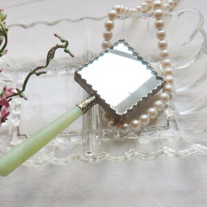 Hand Held Asian Mirror With Jade Handle, Hand Painted Vintage Porcelain ...