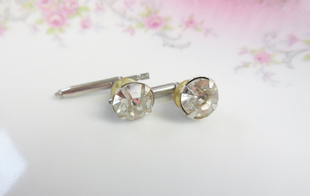 Set of Rhinestone Button Studs, Two Faceted Clear Rhinestone Blouse ...