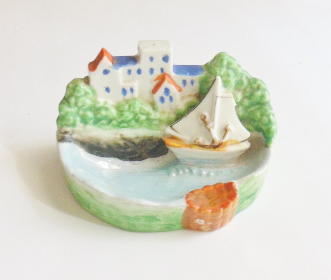 Nautical Ashtray, Oceanside Village and Boat Ashtray, Small Vintage ...