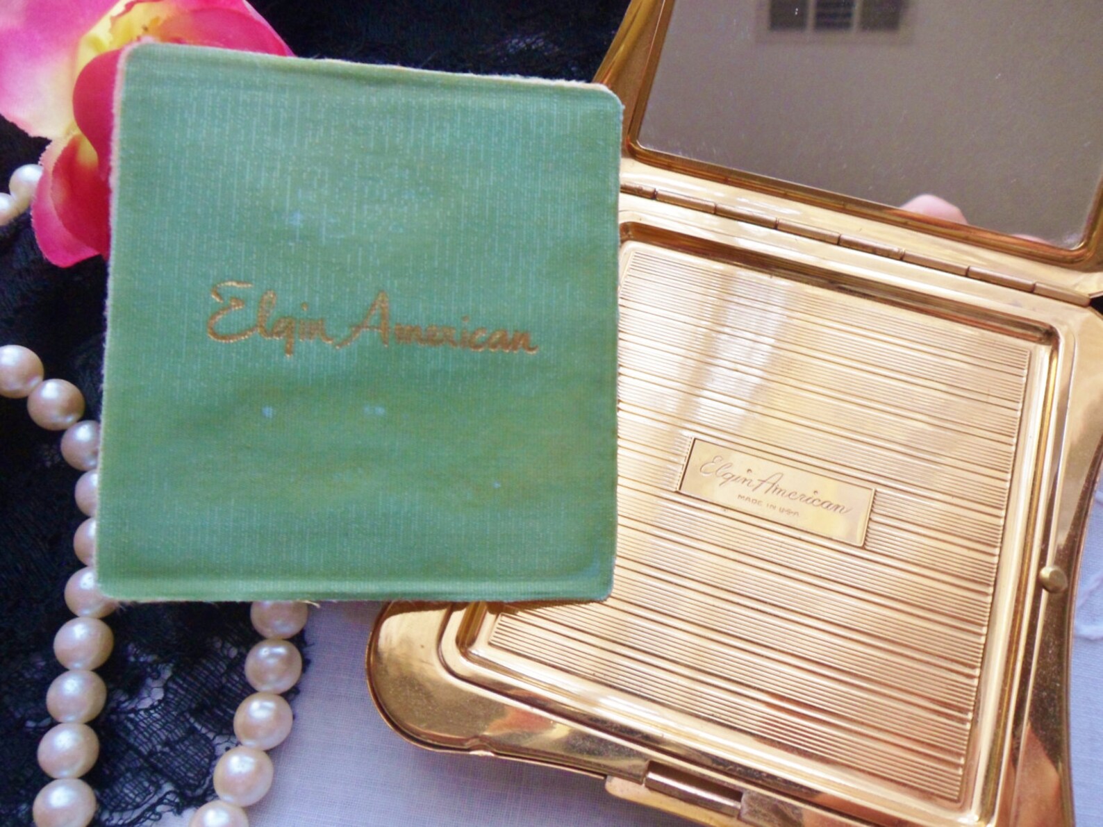 Elgin American Mirrored Powder Compact Gold Compact With - Etsy