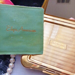 Elgin American Mirrored Powder Compact, Vintage Gold Compact With ...