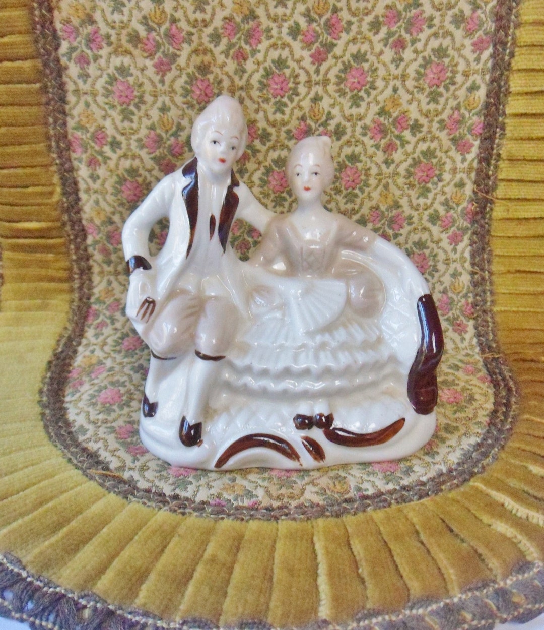 Courting Couple Figurine, Vintage Brown and White Victorian Couple ...